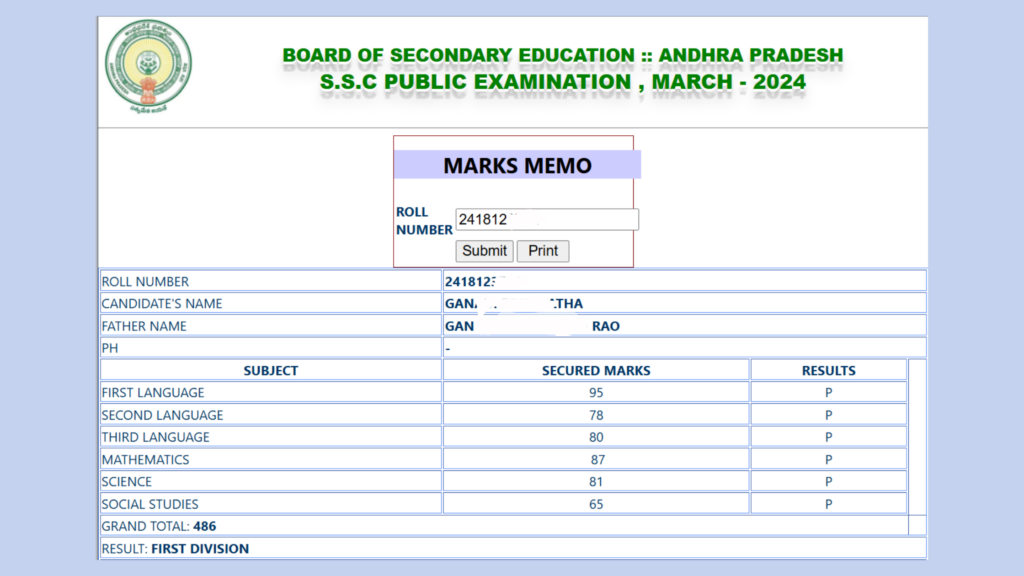 SSC Marks Memo AP Download & Print bse.ap.gov.in